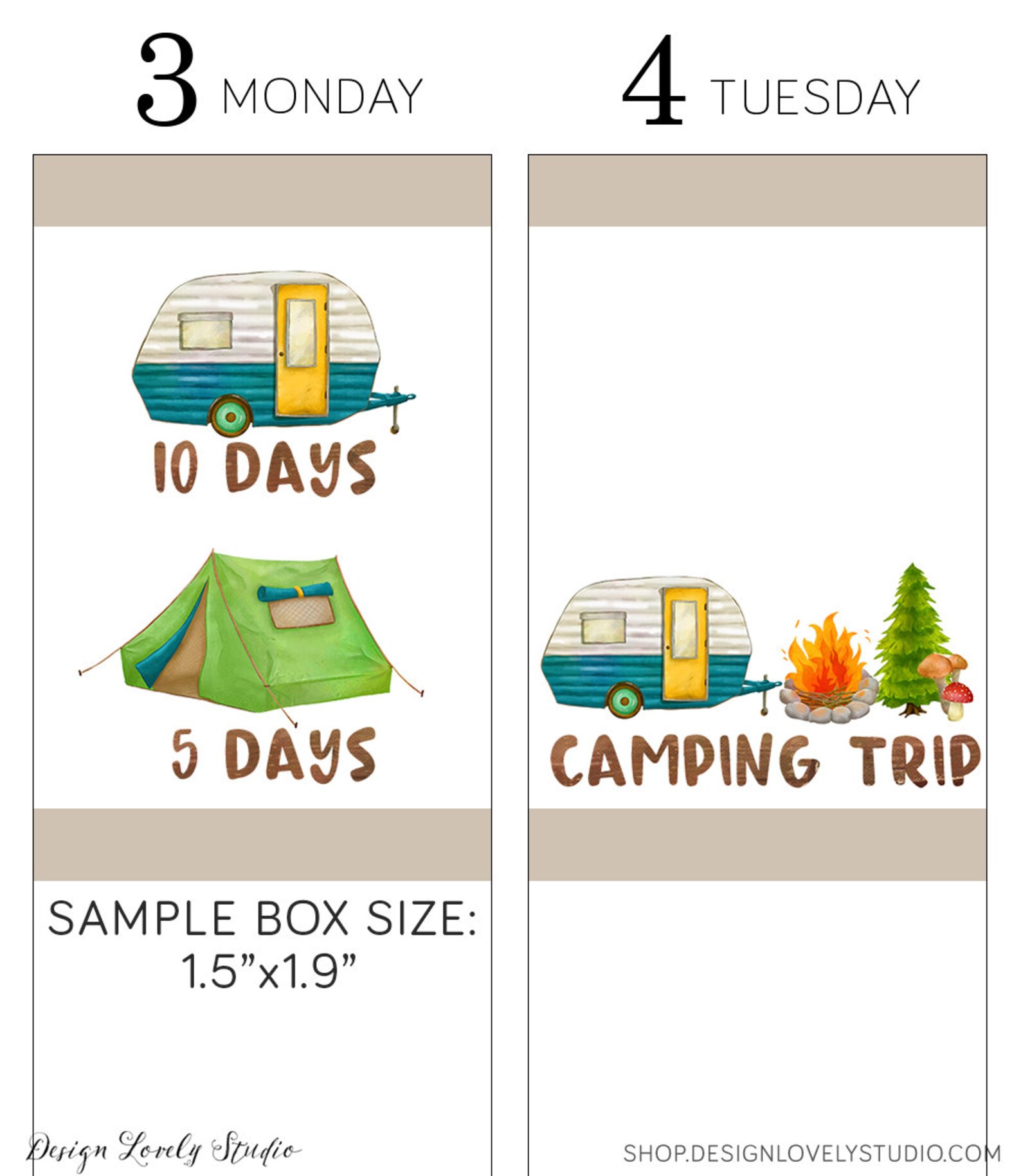 Camping Countdown Stickers, Printable Camping Countdown Stickers Kit ...
