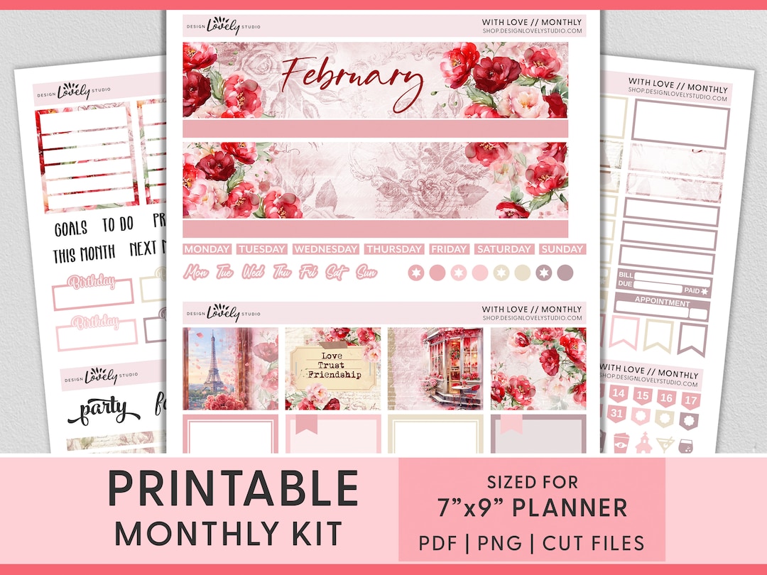 February Monthly Kit, February Planner Stickers, February Monthly ...