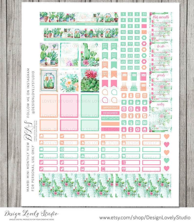 PRINTABLE Monthly Planner Stickers Cactus Planner Stickers - Etsy