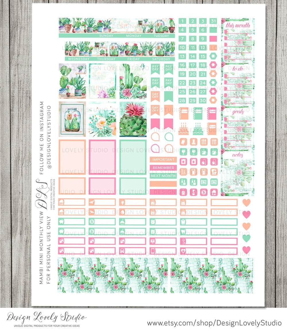 PRINTABLE Monthly Planner Stickers Cactus Planner Stickers - Etsy