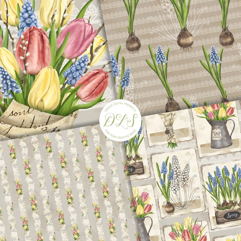 Spring Digital Paper Pack, Spring Digital Background, Tulips Digital ...