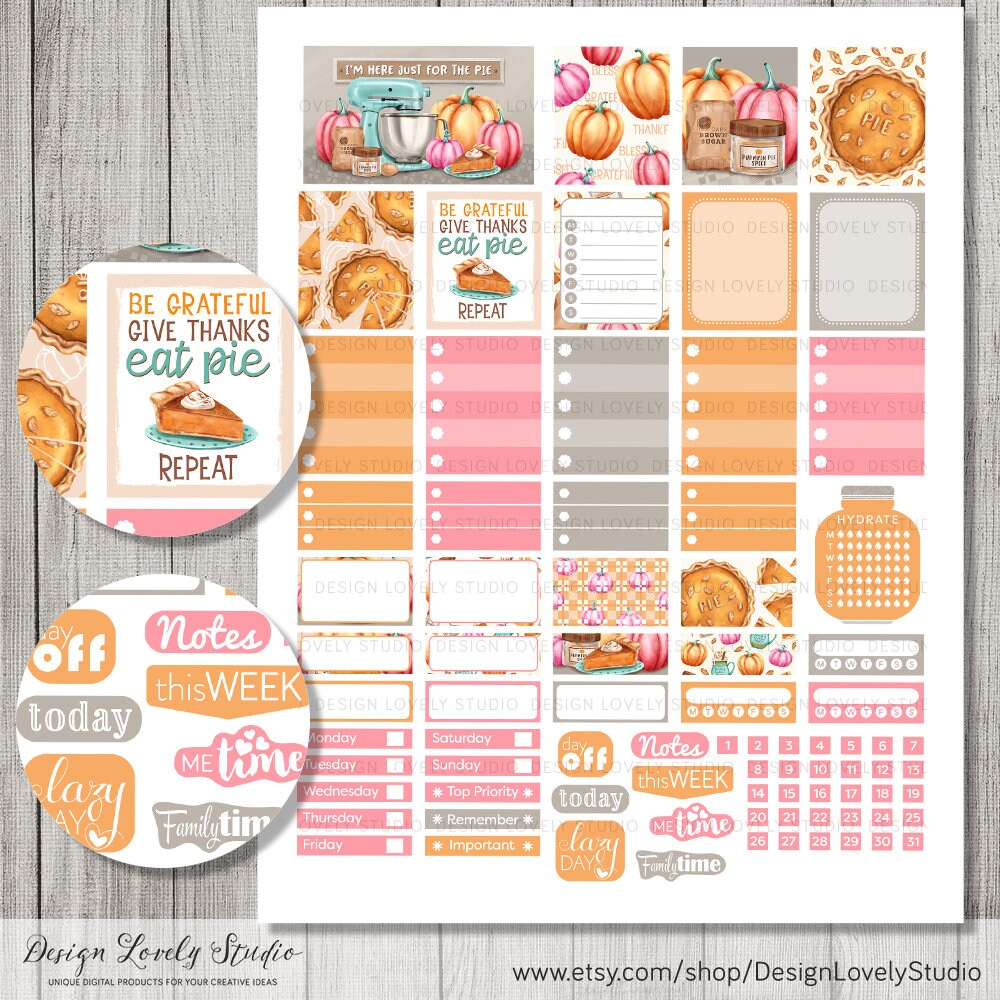 THANKSGIVING Planner Stickers, PRINTABLE Mini Happy Planner Stickers ...