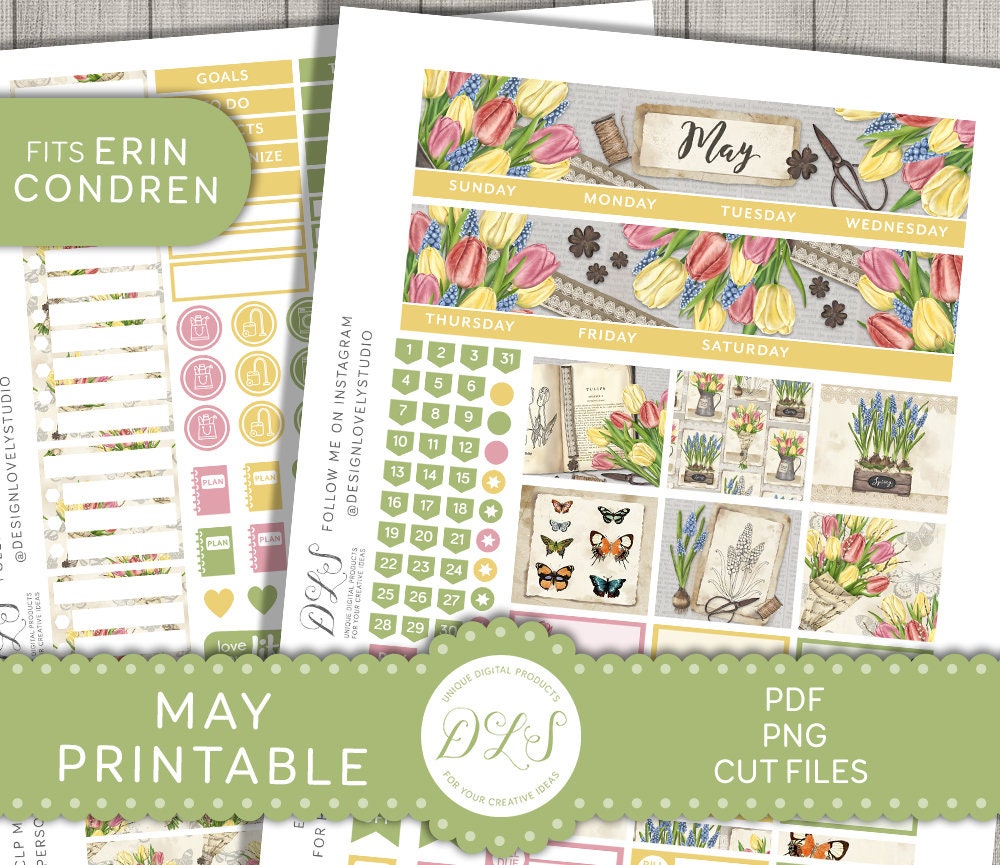 MAY Monthly Planner Stickers, Printable May Monthly Kit, Floral Planner ...