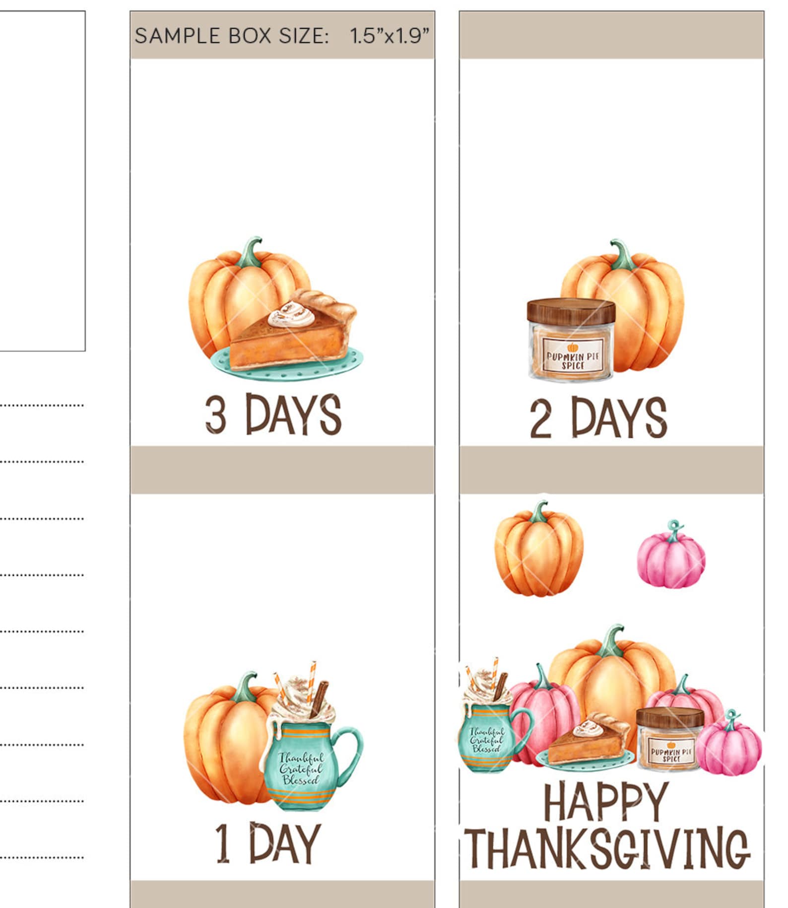 Printable THANKSGIVING Countdown Stickers Thanksgiving | Etsy