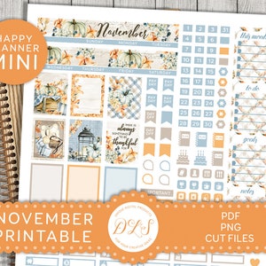 NOVEMBER Monthly Stickers Kit, Printable Mini Happy Planner Stickers ...