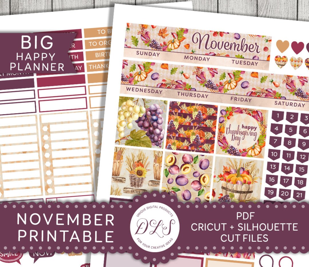 November Big Happy Planner Kit, November Printable Monthly Kit, Big ...