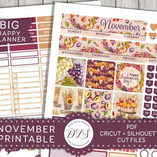 NOVEMBER Monthly Stickers Kit Printable Big Happy Planner - Etsy