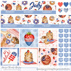 JULY Big Happy Planner Stickers Kit, JULY Printable Monthly Kit, 4th of ...