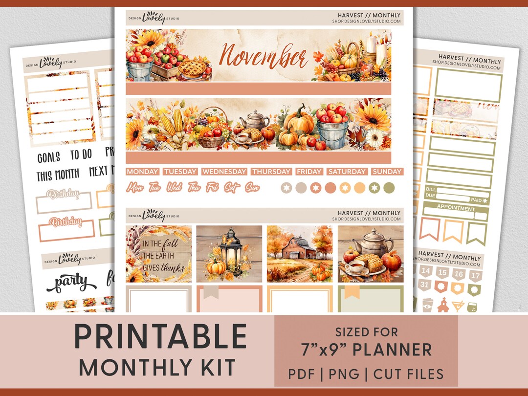 November Monthly Sticker Kit, November Planner Stickers, Harvest ...