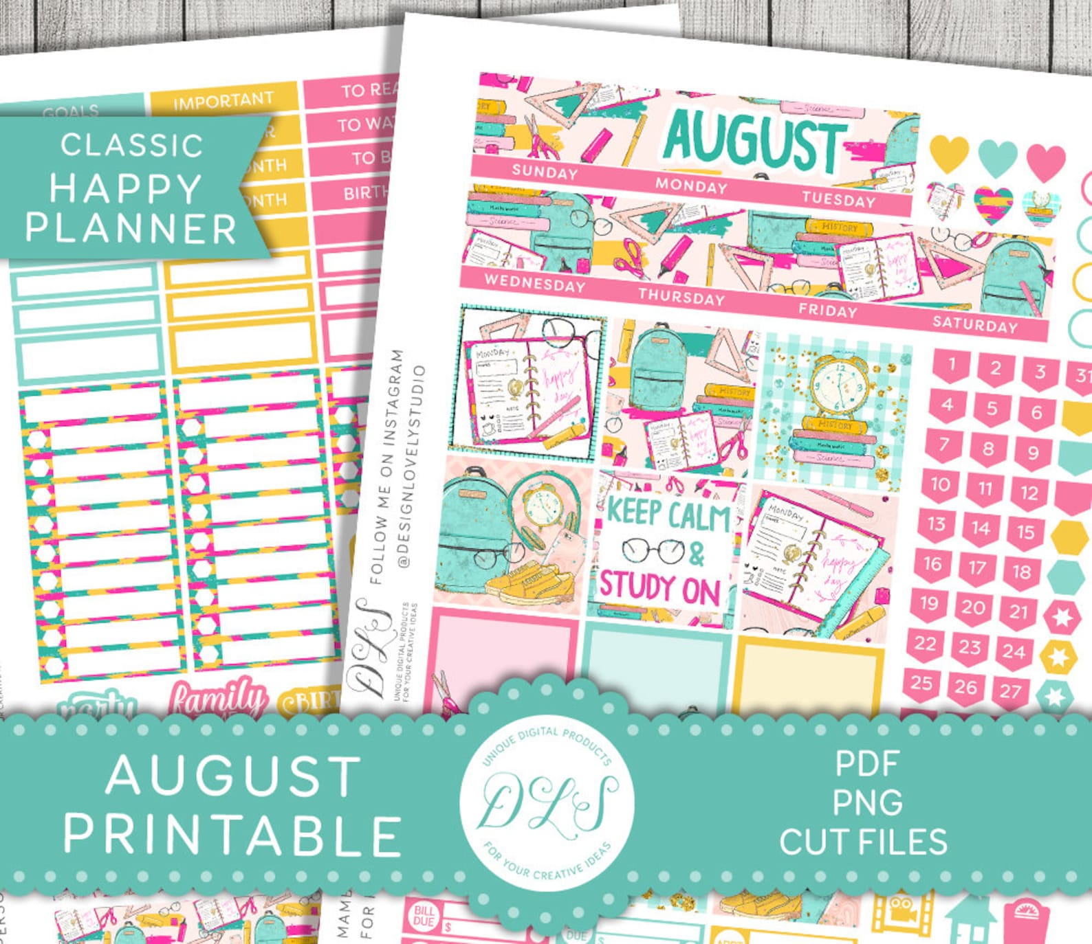 Happy Planner August Monthly Kit PRINTABLE Back to School - Etsy