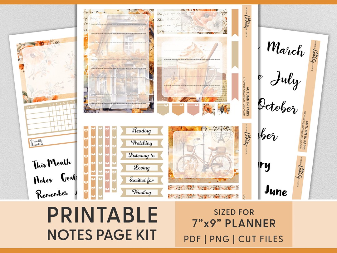 Printable Notes Page Sticker Kit, Printable Planner Stickers, Monthly ...