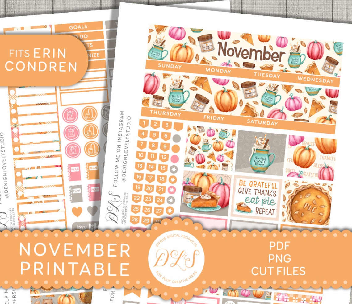 Printable NOVEMBER Monthly Kit for Erin Condren Life Planner - Etsy