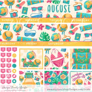 August Monthly Kit, Printable August Monthly Stickers, Erin Condren ...