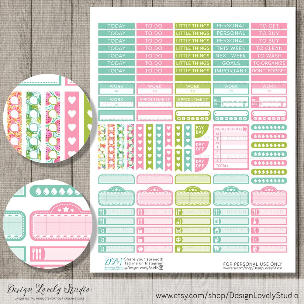 Printable Weekly Stickers Kit for Erin Condren Tropical | Etsy