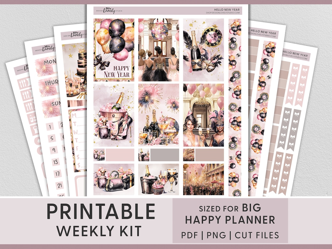 New Year's Eve Stickers, New Year Weekly Planner Kit, January Stickers ...