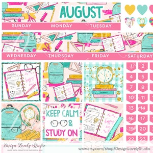 Back to School Planner Stickers, PRINTABLE August Monthly Kit, Big ...