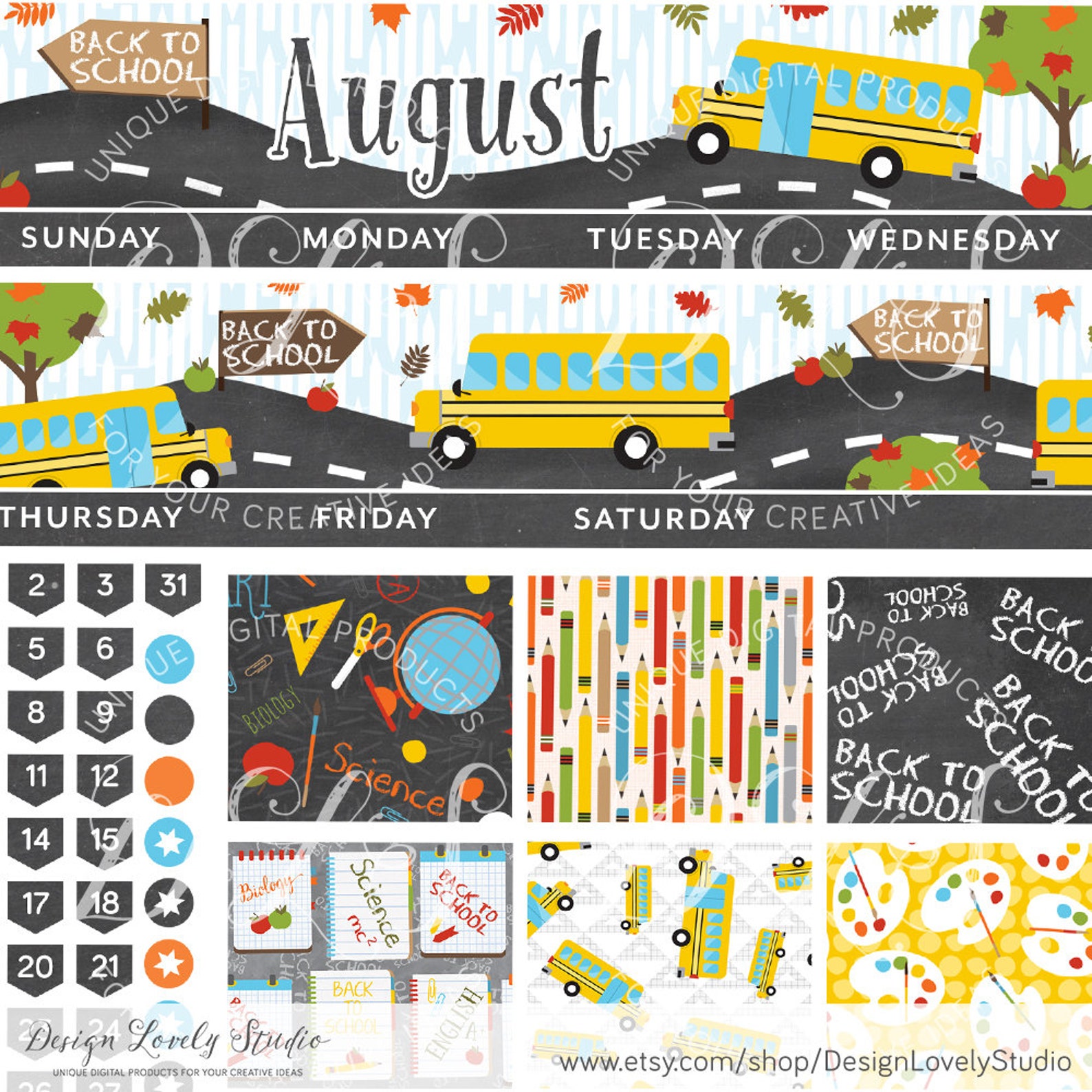 Back to School Planner Stickers Kit, August Monthly Kit for Erin ...