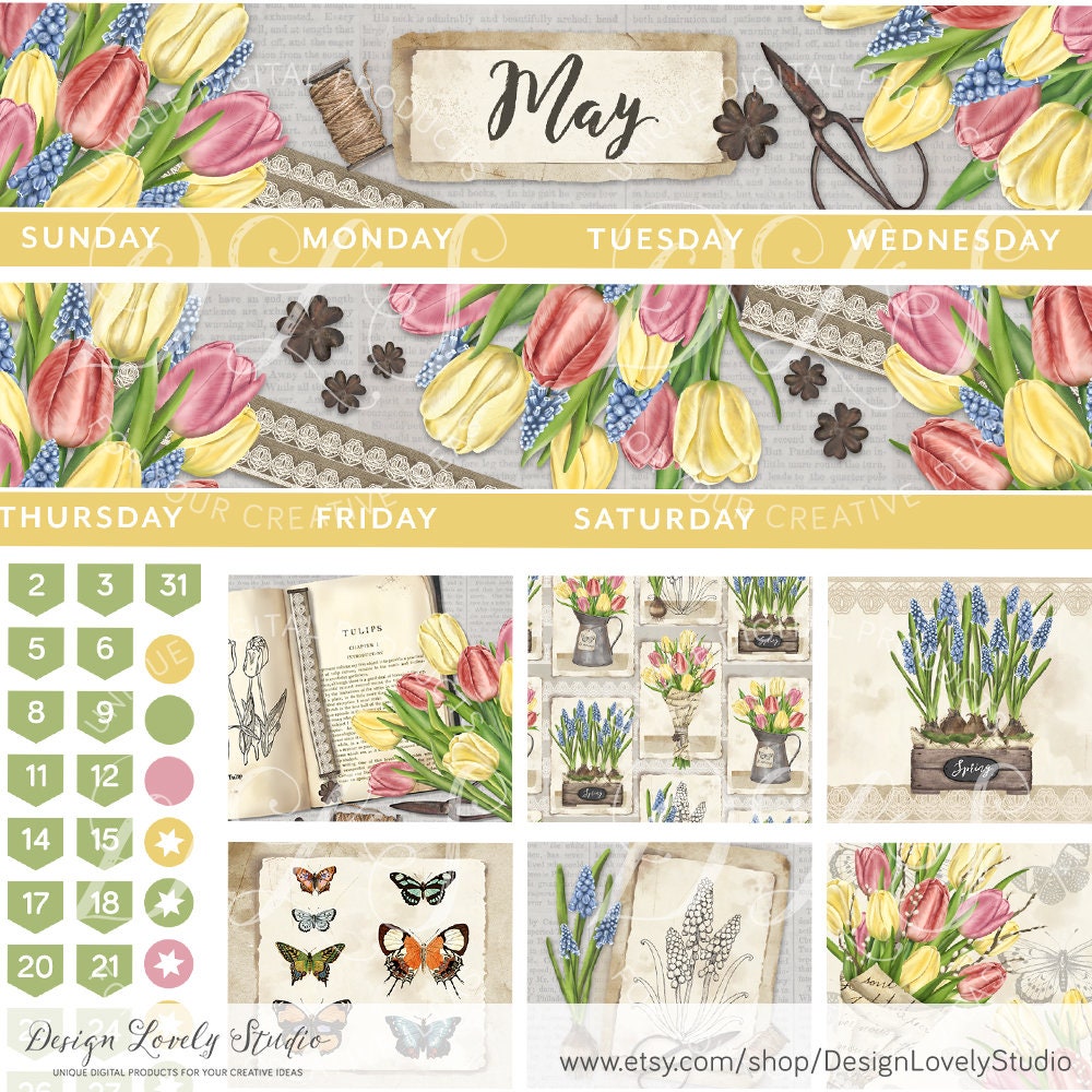 MAY Monthly Planner Stickers, Printable May Monthly Kit, Floral Planner ...