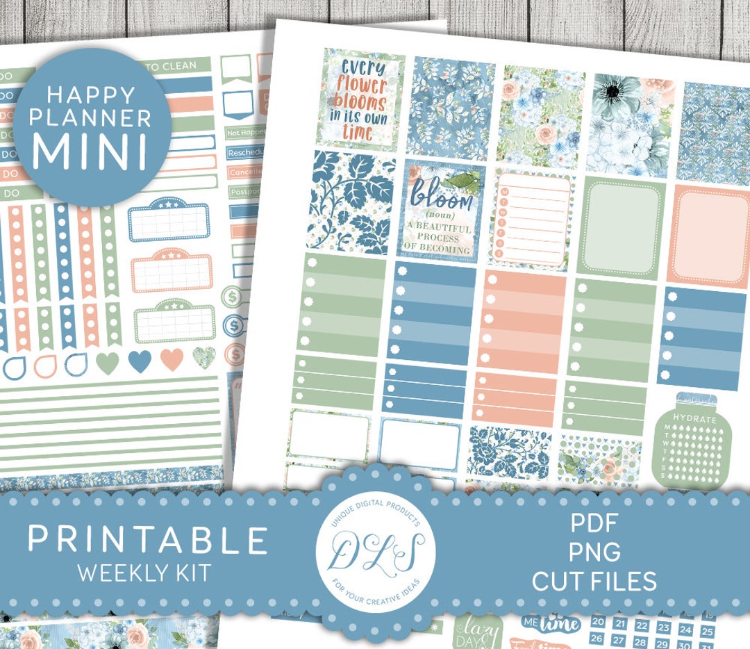 Printable FLORAL Planner Stickers, Mini Happy Planner Weekly Stickers ...