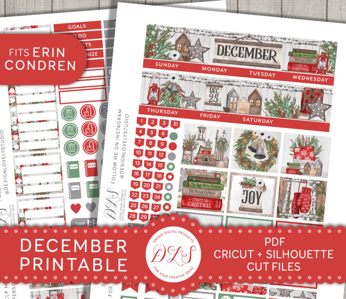 December Monthly Kit, Printable December Monthly Stickers, Christmas ...