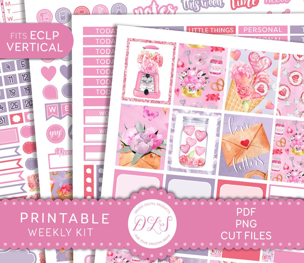Printable VALENTINE'S DAY Planner Stickers Kit February | Etsy