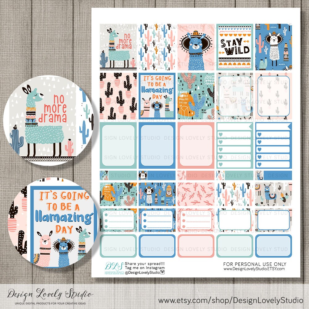 Llama Planner Stickers, Vertical Planner Stickers, Printable Weekly Kit ...