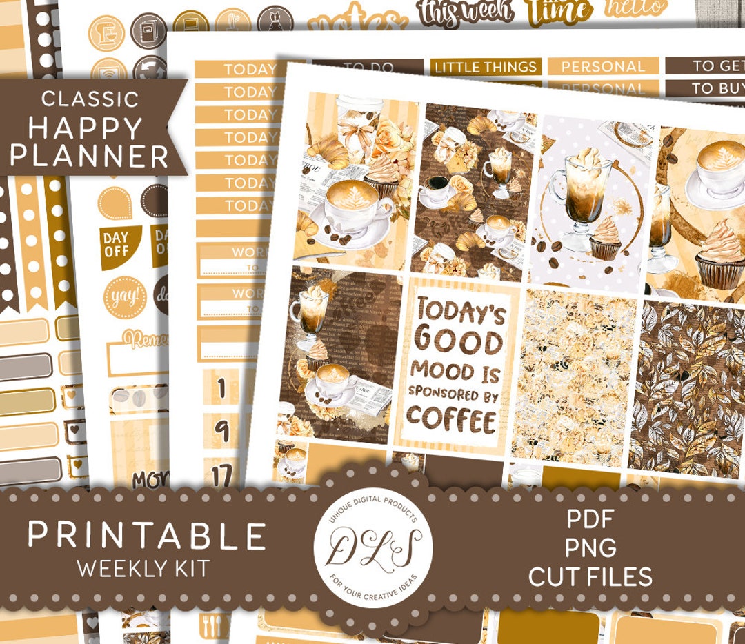 Printable COFFEE TIME Planner Stickers, Happy Planner Weekly Stickers ...