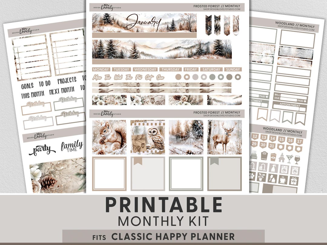 Winter Woodland Printable Planner Stickers, January Monthly Planner Kit ...