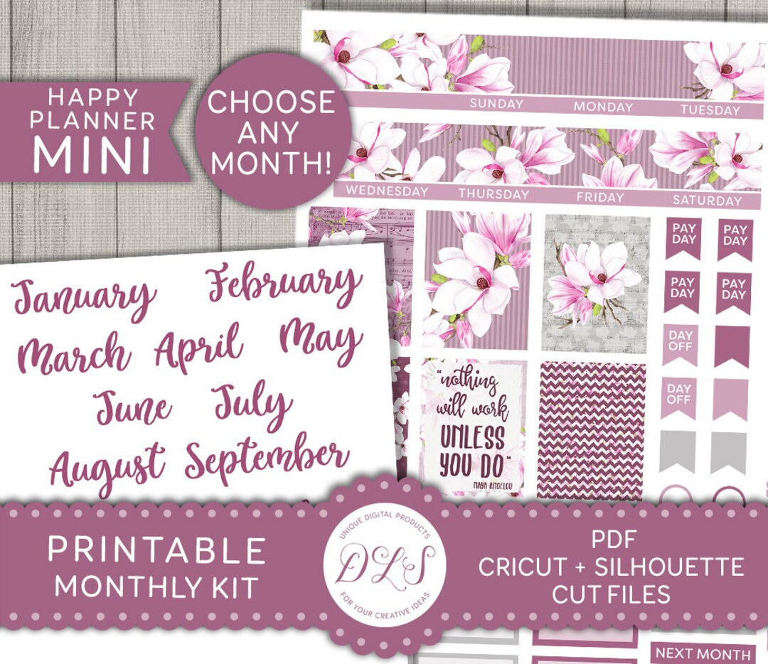 PRINTABLE Monthly Planner Stickers, Mini Happy Planner Monthly Stickers ...