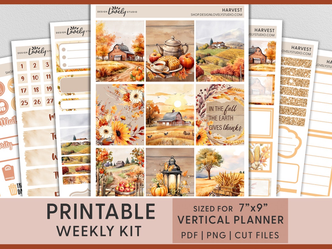 Thanksgiving Planner Stickers, Fall Harvest Stickers, Printable Planner ...