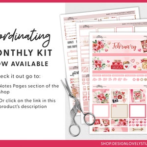 February Notes Page Kit, Printable Planner Stickers, Monthly Sticker ...