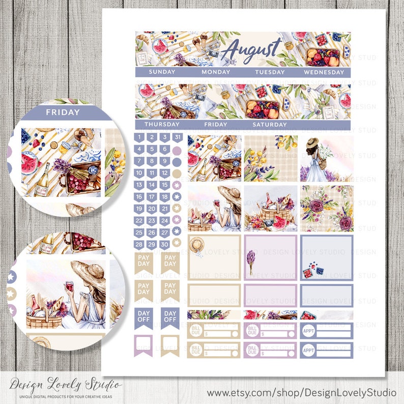 August Monthly Kit Printable August Monthly Stickers Erin | Etsy