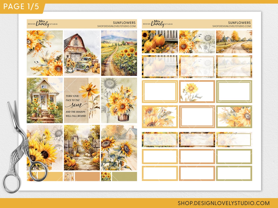 Printable Sunflower Planner Stickers, Weekly Kit, Erin Condren Stickers ...