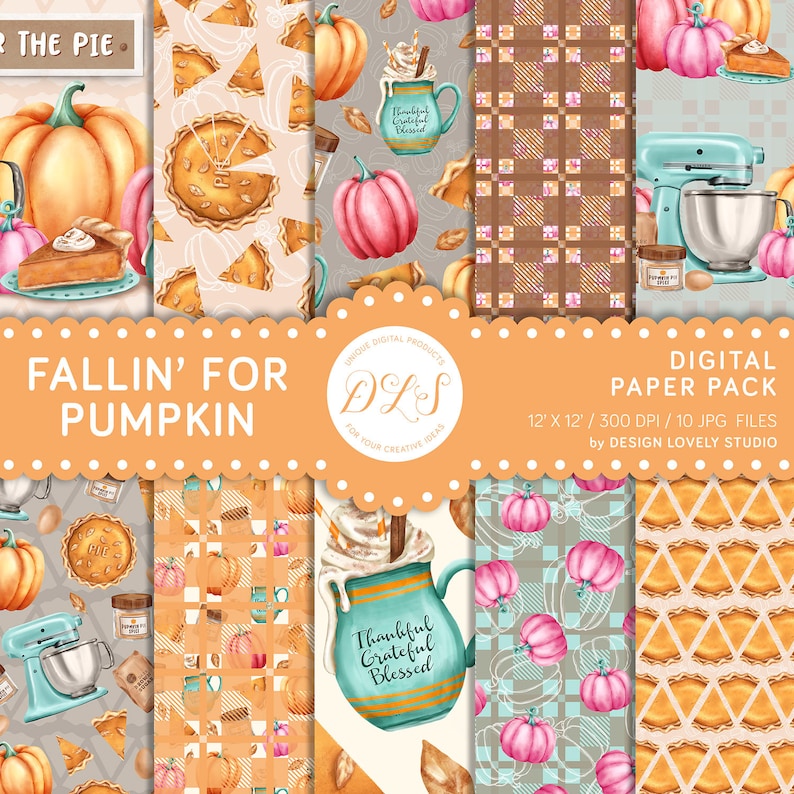 THANKSGIVING Digital Paper, Pumpkin Pie Digital Paper, Thanksgiving ...
