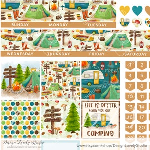 Printable Camping Planner Stickers, Printable HAPPY PLANNER Monthly Kit ...