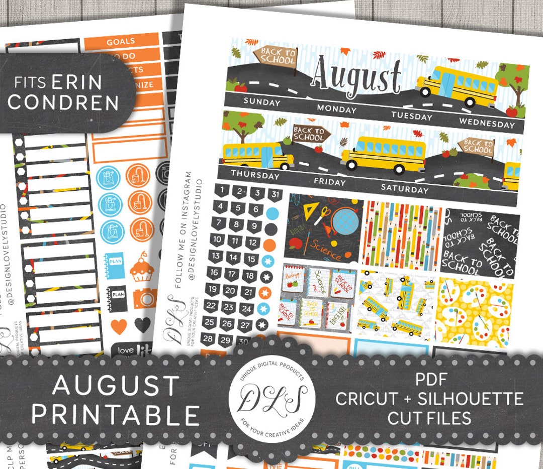 Back to School Planner Stickers Kit, August Monthly Kit for Erin ...