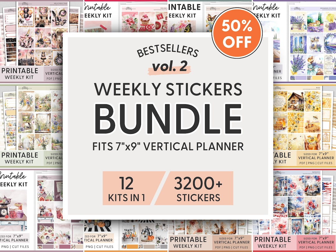 12 in 1 - Printable Stickers Bundle, Weekly Sticker Kit, Vertical ...