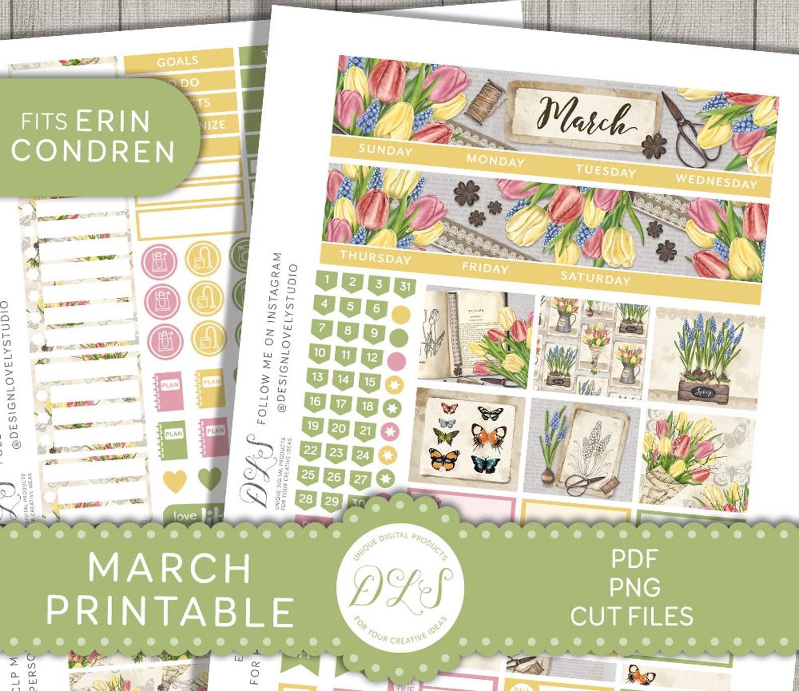 MARCH Monthly Planner Stickers, Printable March Monthly Kit, Fits Erin ...