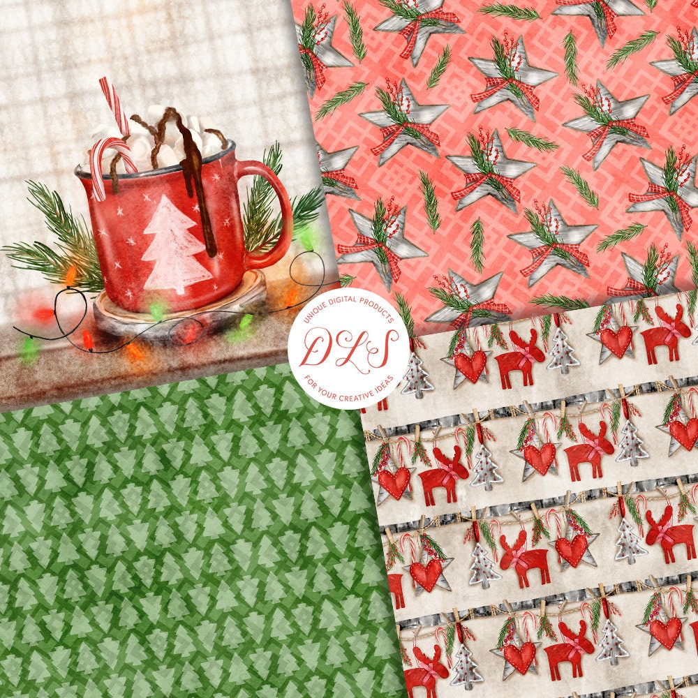 CHRISTMAS Digital Paper Pack Christmas Scrapbook Paper | Etsy