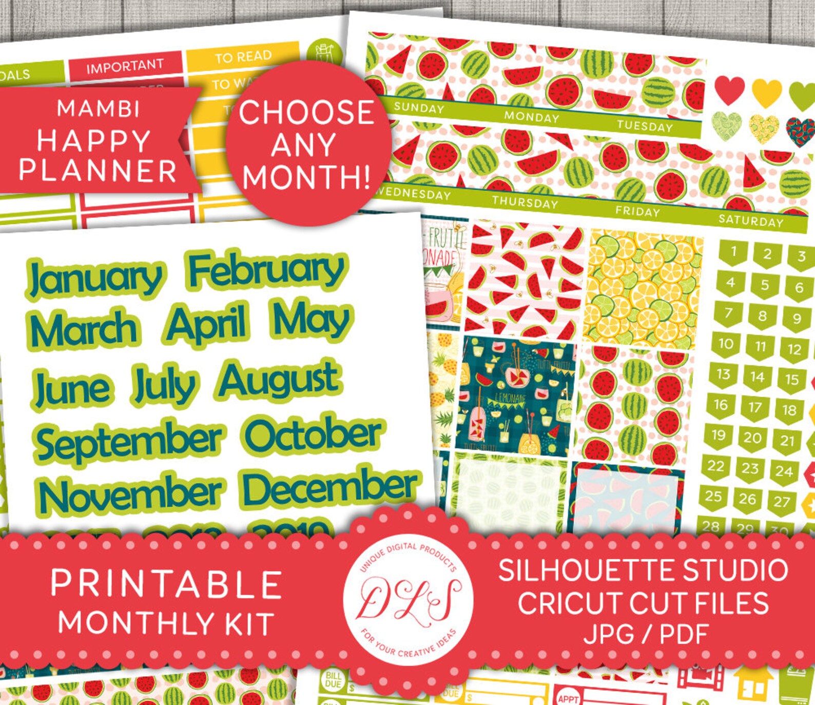 Monthly Planner Stickers, Happy Planner Monthly Kit, Printable Monthly ...