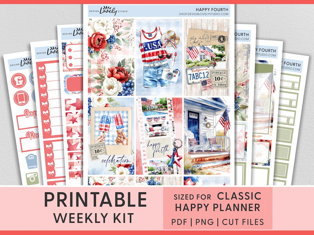 4th of July Weekly Kit – Printable Planner Stickers for Happy Planner ...