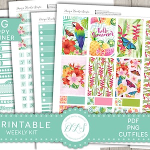 Tropical Summer Planner Stickers Kit, PRINTABLE Big Happy Planner ...