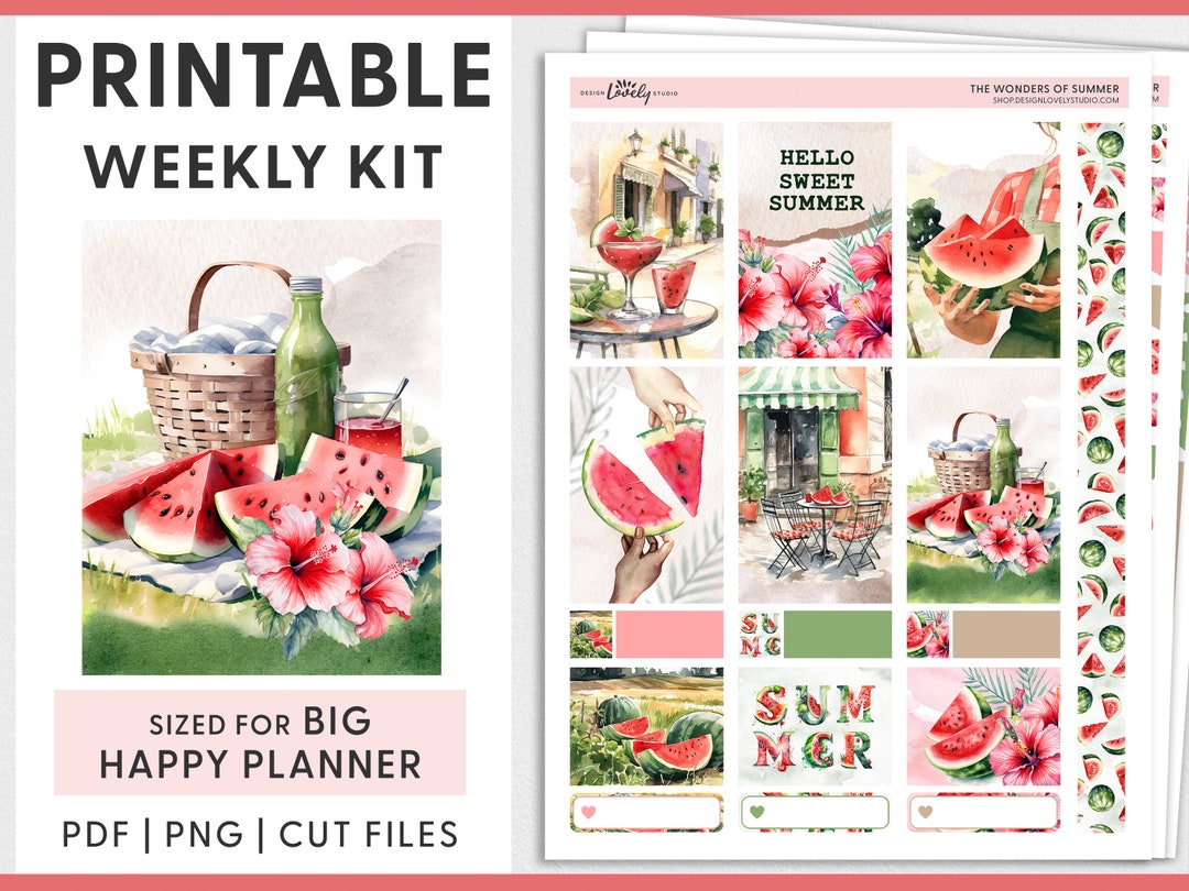Watermelon Planner Stickers, Big Happy Planner Printable Stickers ...
