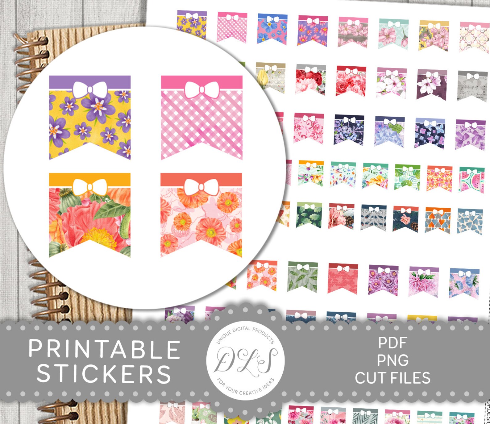 Printable Flags Planner Stickers, Floral Flags Planner Stickers ...