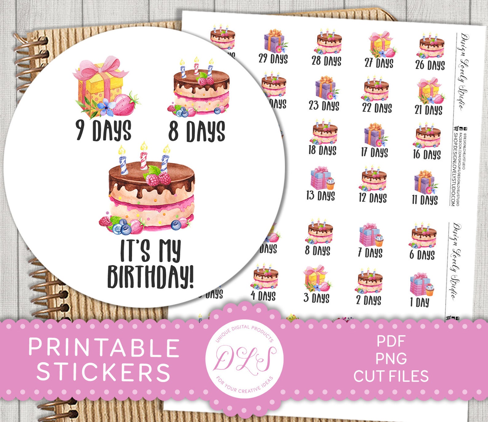 Printable BIRTHDAY COUNTDOWN Planner Stickers Birthday | Etsy
