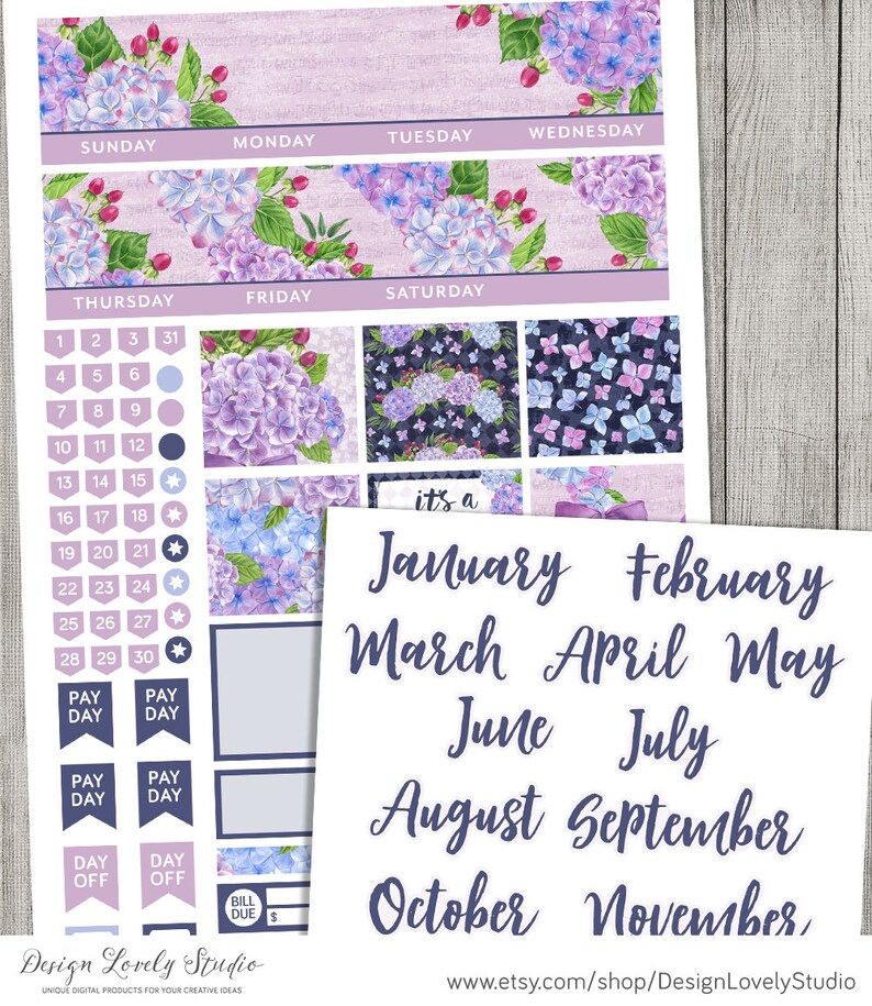 Printable Monthly Planner Stickers Kit Purple Floral Planner | Etsy