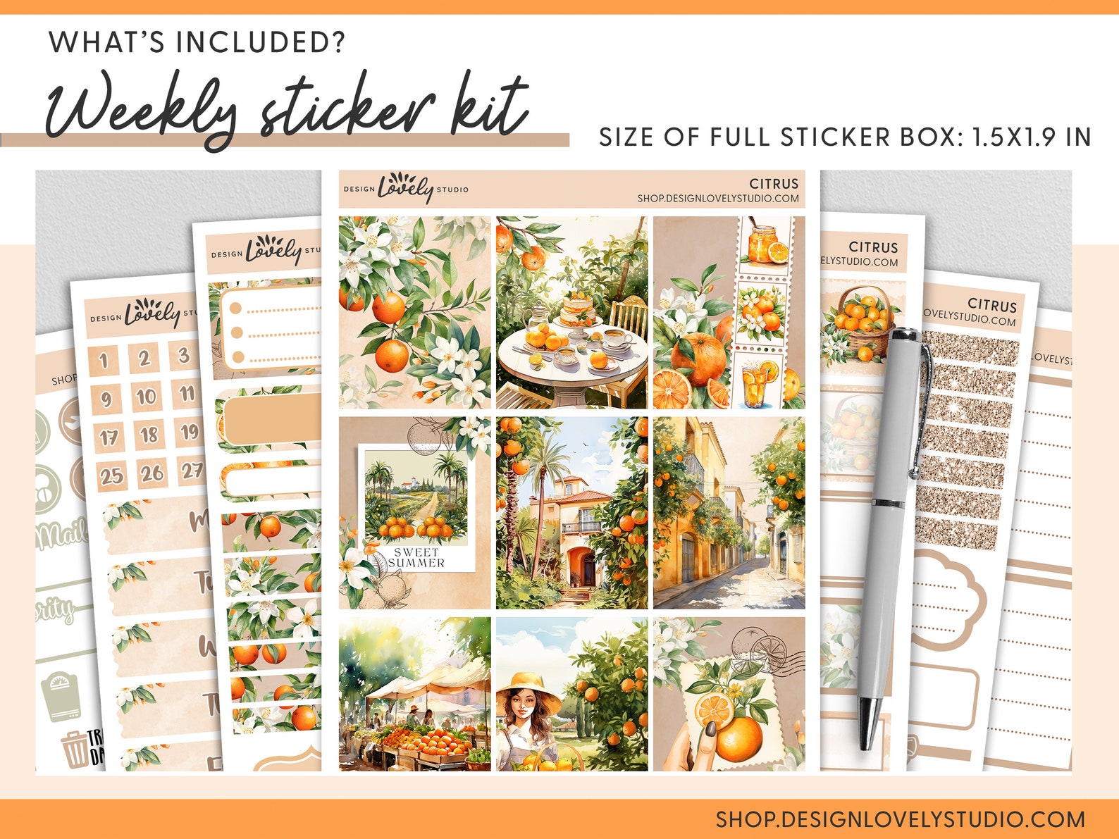 Printable Summer Planner Stickers Bundle, Orange, Citrus, Vacation ...