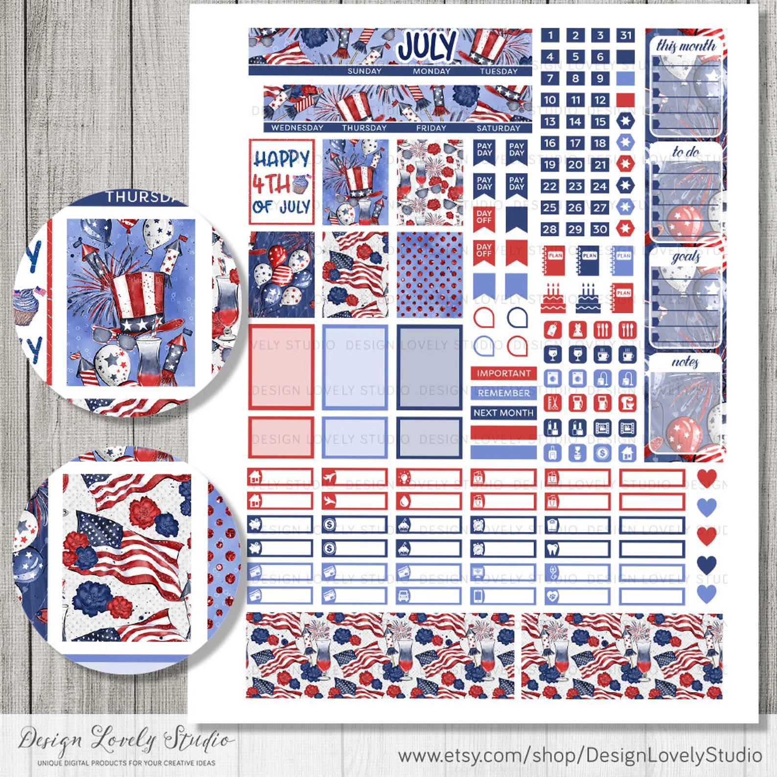 Printable JULY Monthly Kit Mini Happy Planner JULY Stickers | Etsy
