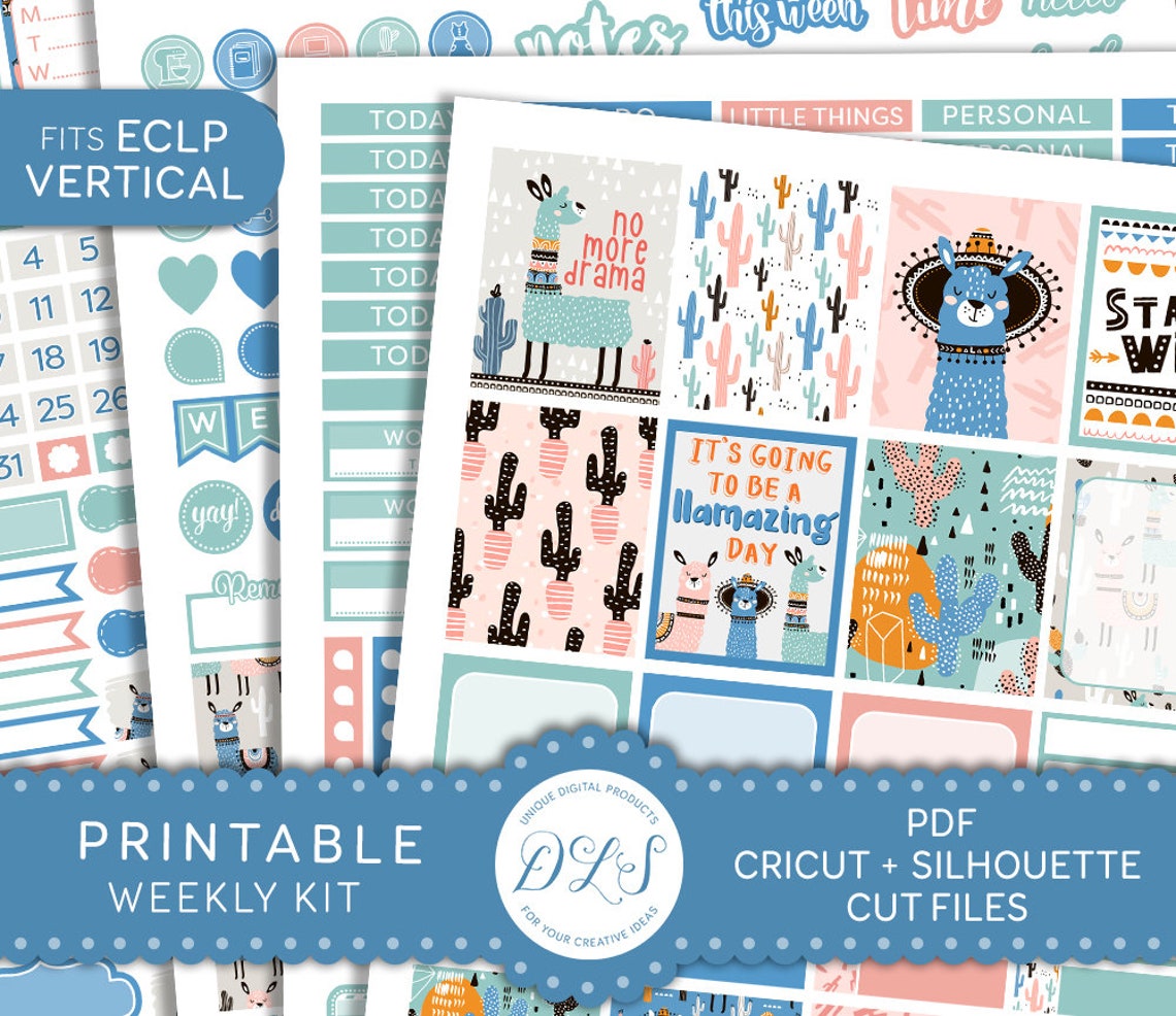 Llama Planner Stickers, Vertical Planner Stickers, Printable Weekly Kit ...