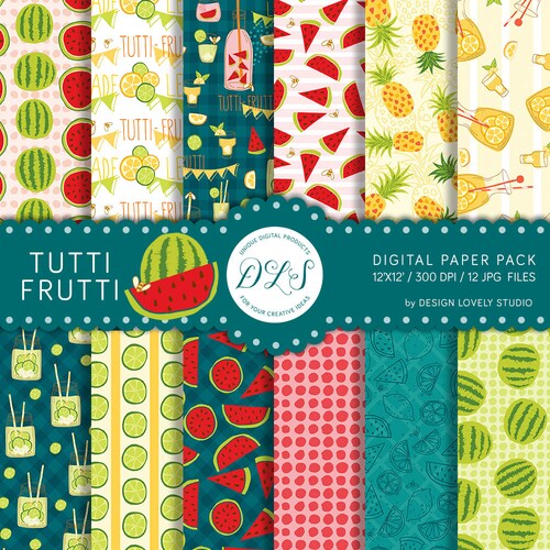 Summer Digital Papers Tropical Pineapple Lemon Oranges - Etsy